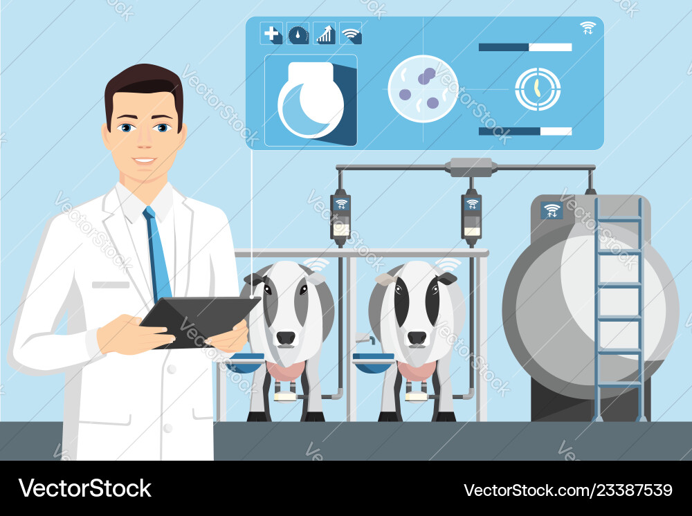 Quality control of milk on a dairy farm Royalty Free Vector