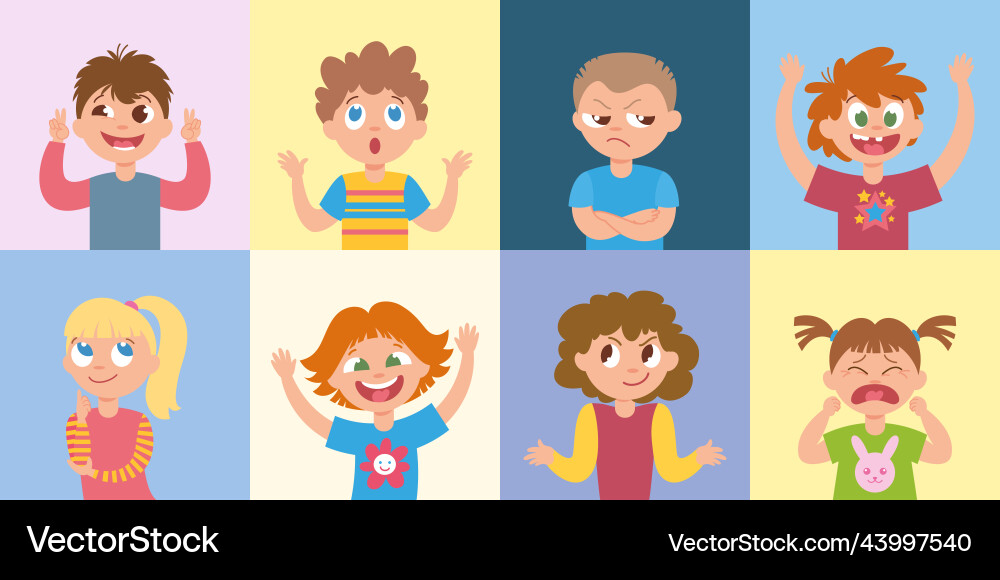 Children emotions square compositions Royalty Free Vector