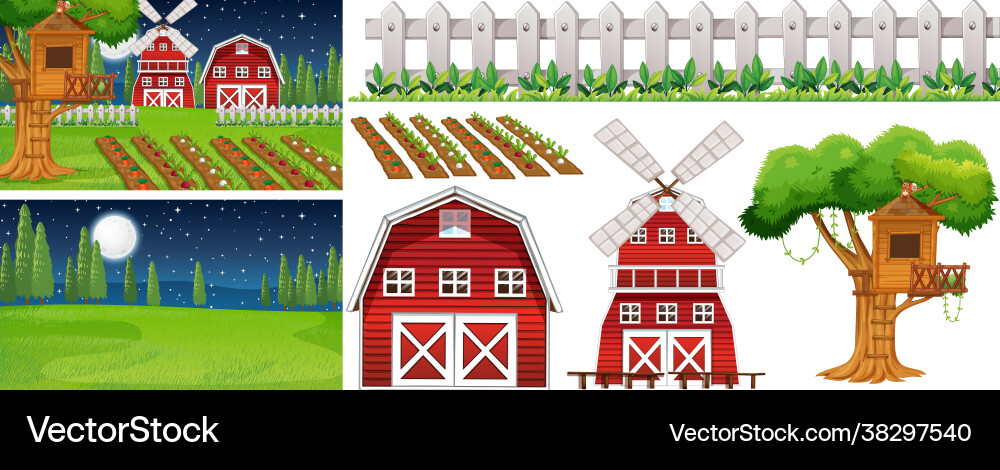 Farm element set isolated with scence Royalty Free Vector