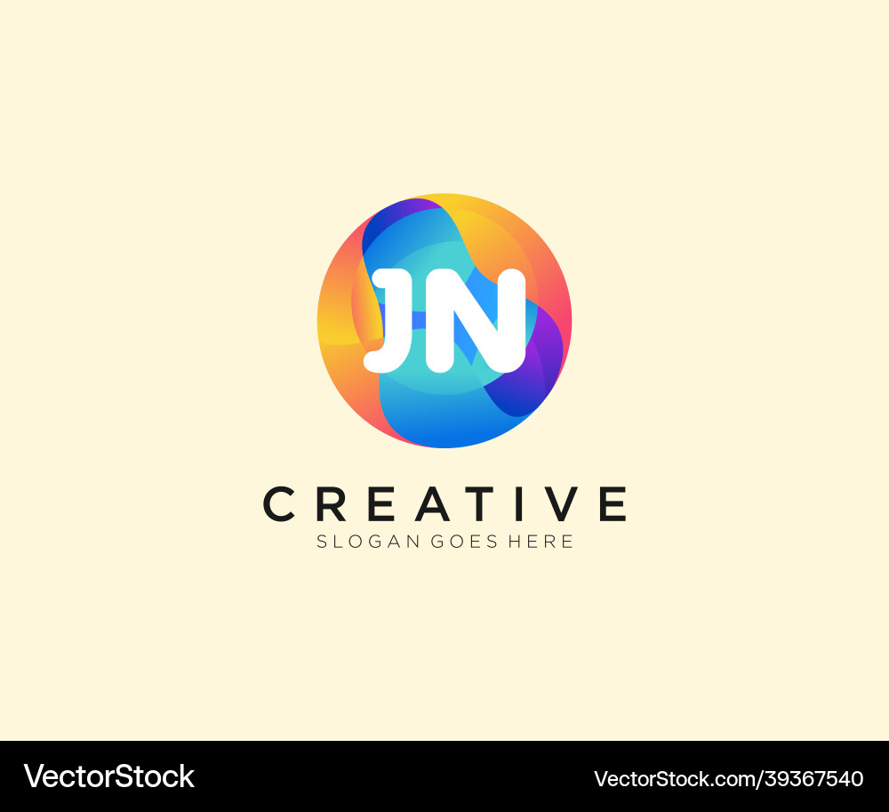 Jn initial logo with colorful circle template Vector Image