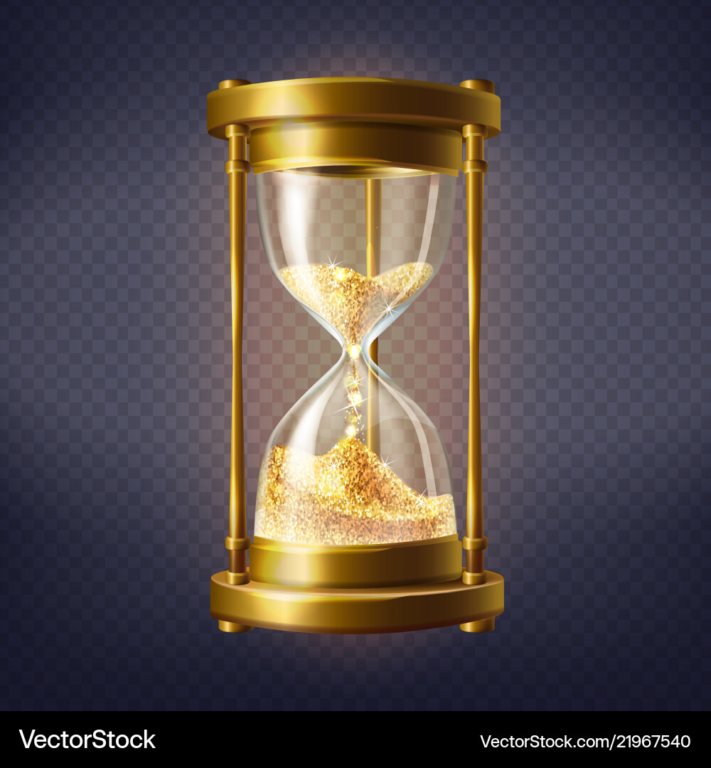 Realistic hourglass with golden sand Royalty Free Vector