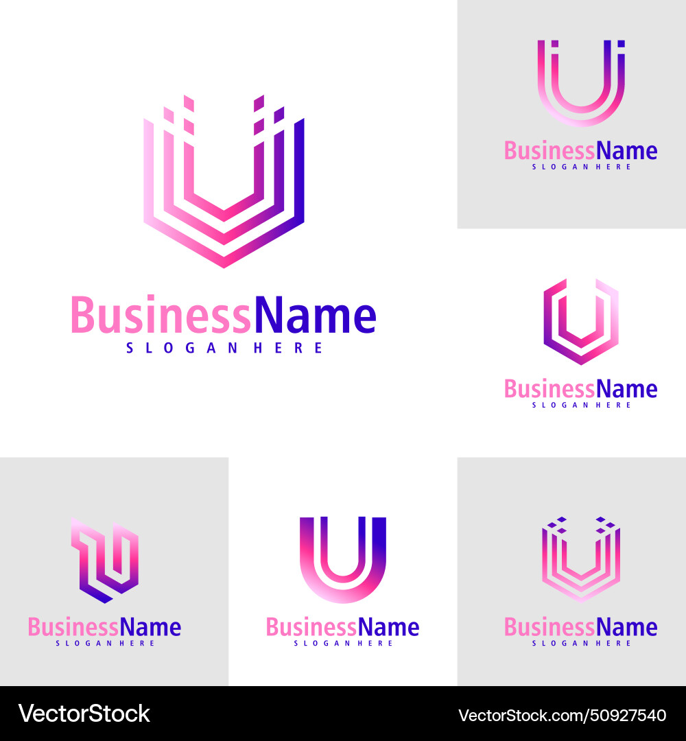Set of letter u logo design creative initial Vector Image