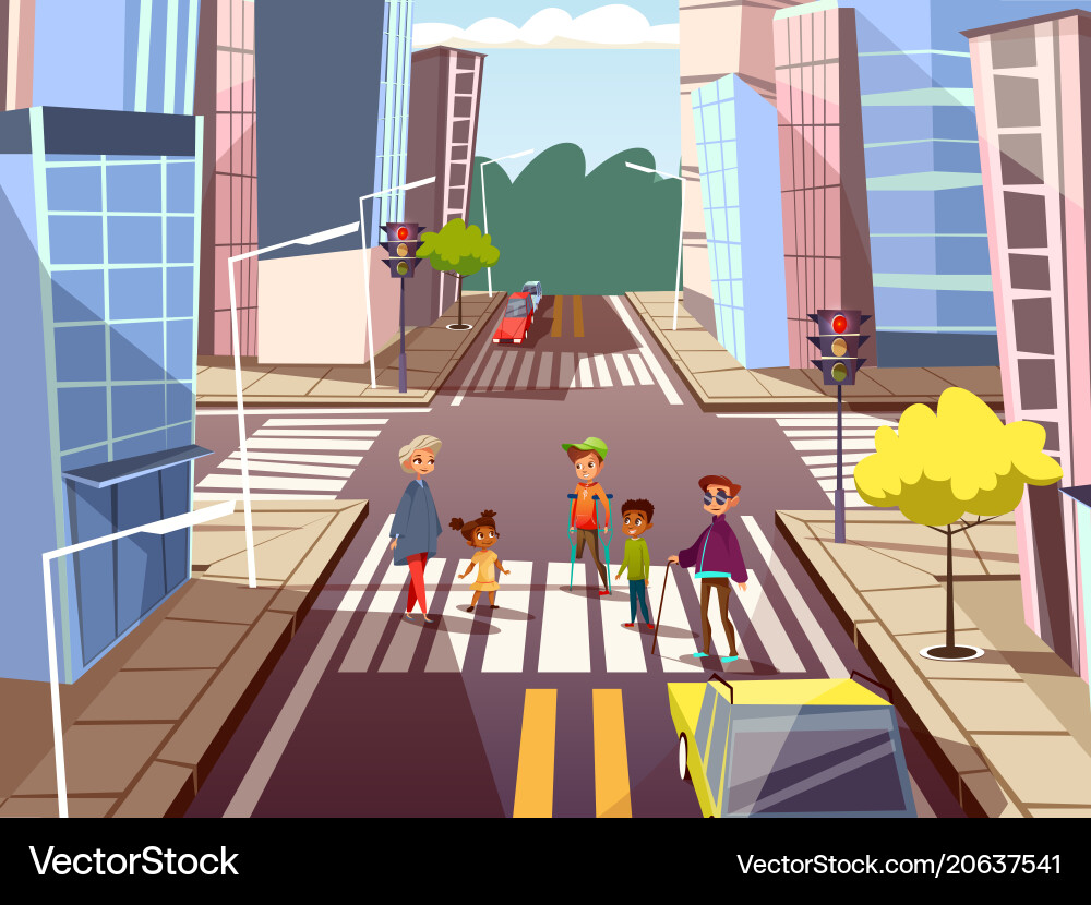 Cartoon people crossing road concept Royalty Free Vector