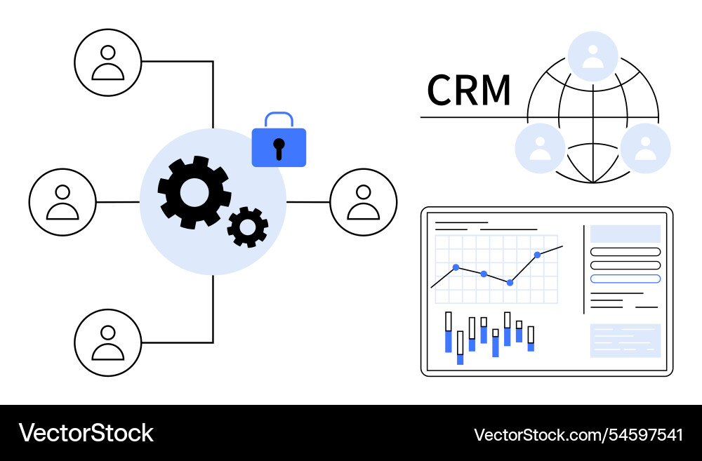 Crm system integration with data analysis and Vector Image