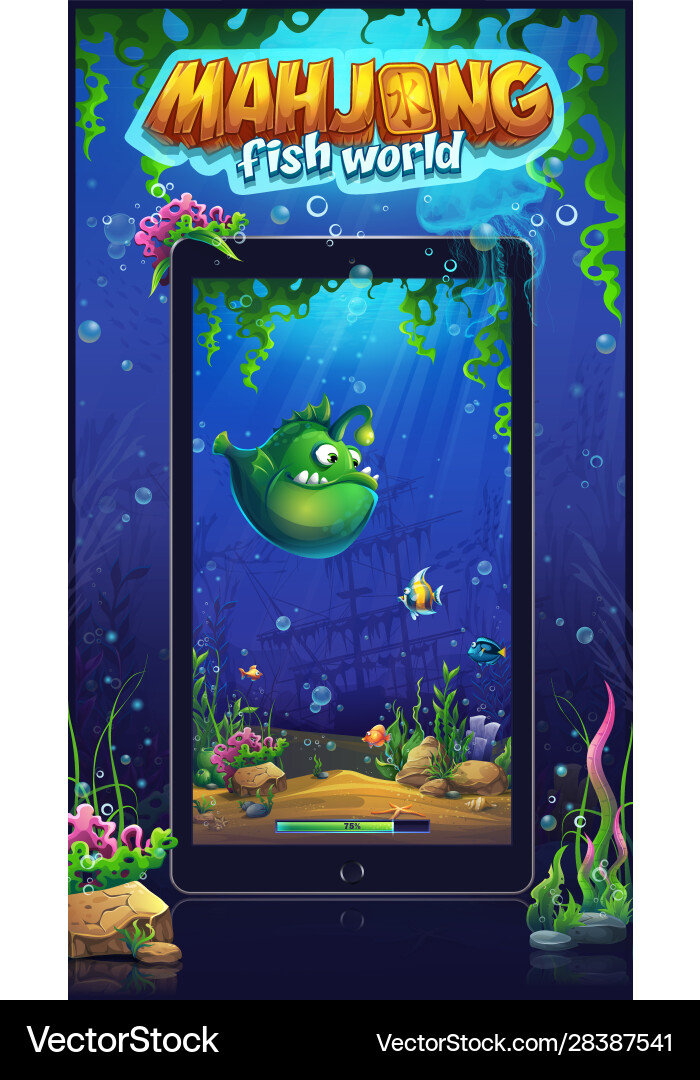 Mahjong fish world - mobile format marine Vector Image