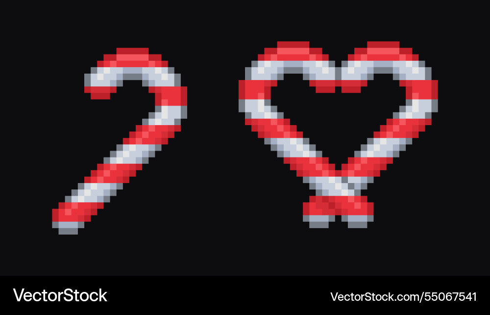 Pixel art candy cane with heart shaped pair Vector Image