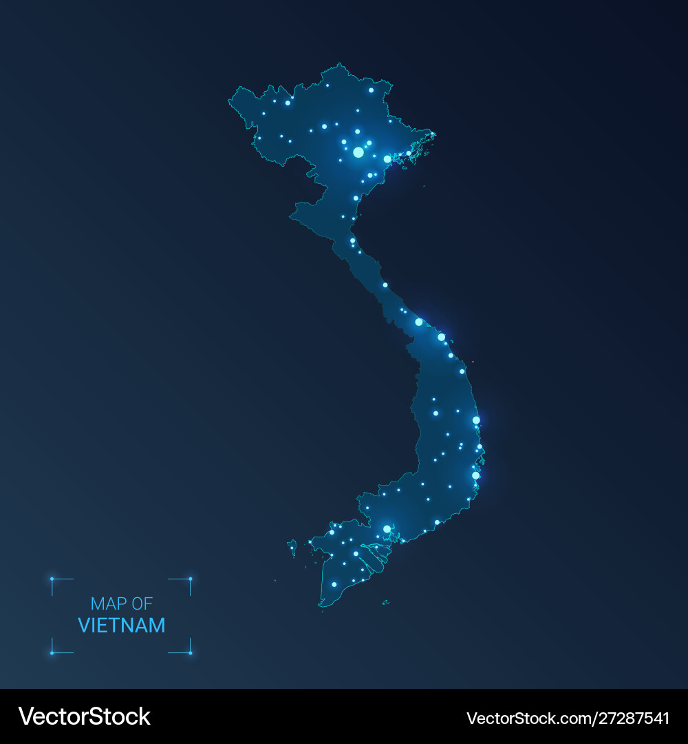 Vietnam map with cities luminous dots - neon Vector Image