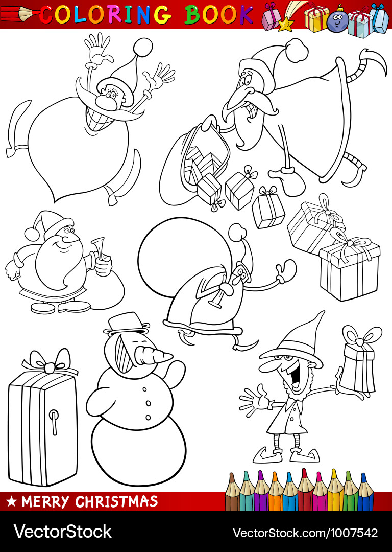 Cartoon christmas themes for coloring Royalty Free Vector