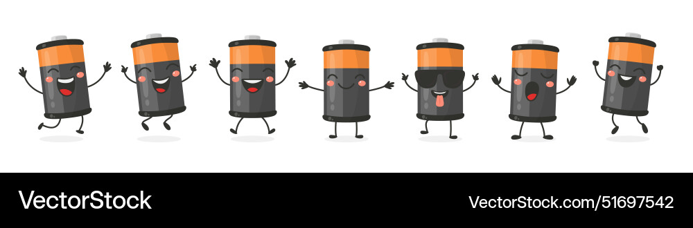 Flat cartoon cute and funny battery Royalty Free Vector