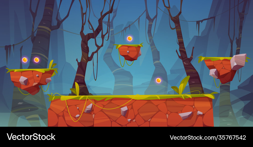 Game platform cartoon forest landscape 2d design Vector Image