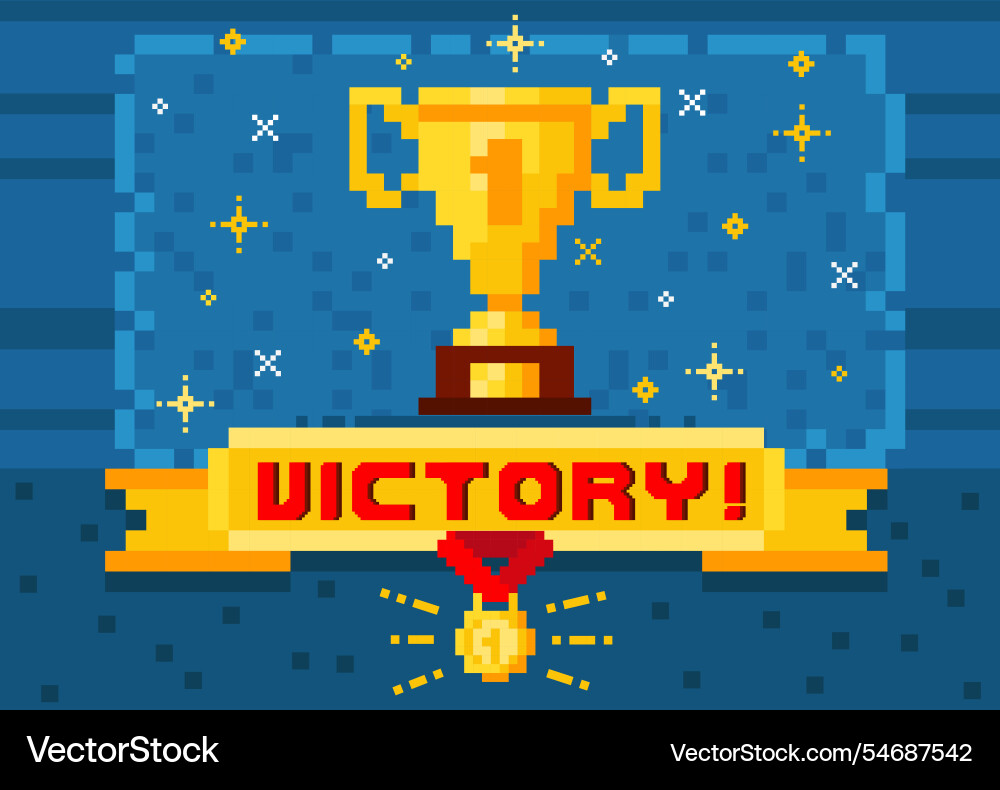 Pixel art cup 8 bit game congratulation final Vector Image