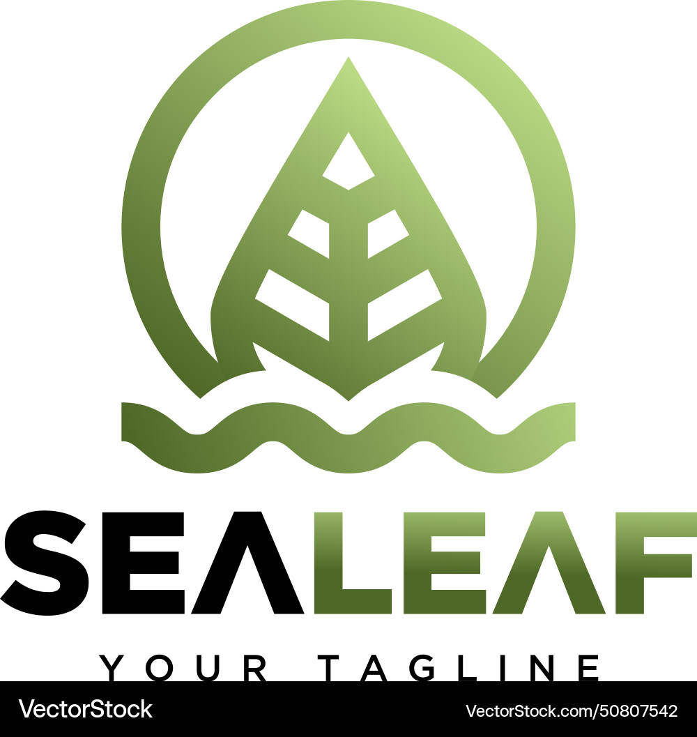 Sea water leaf and sun logo design Royalty Free Vector Image