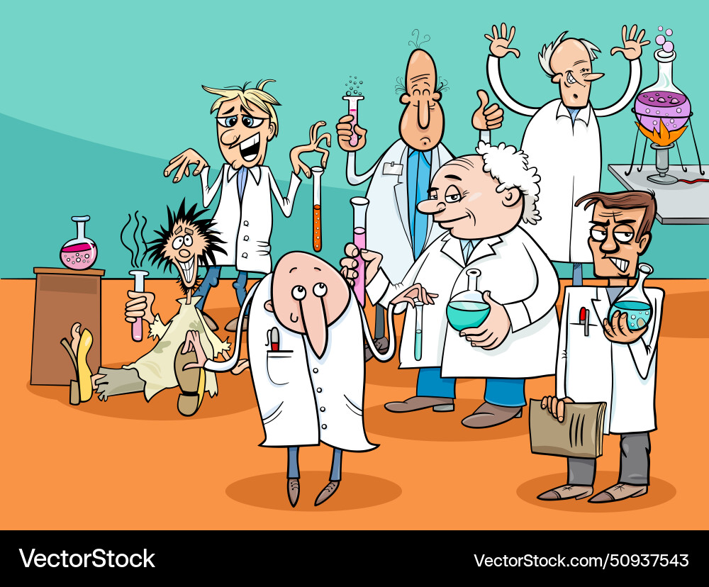Cartoon scientists or inventors characters group Vector Image