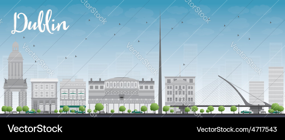 Dublin skyline with grey buildings Royalty Free Vector Image