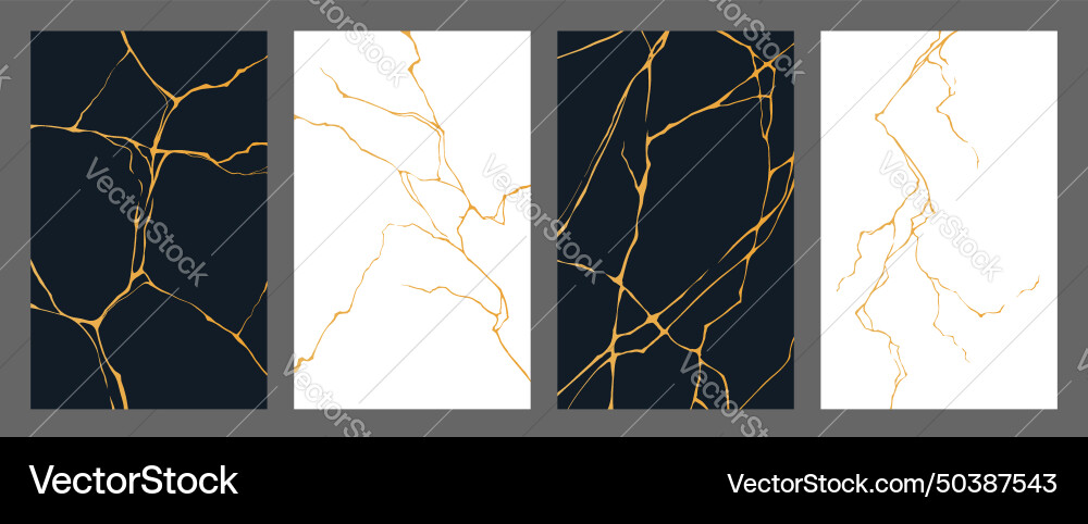 Golden kintsugi crack marble tile texture pattern Vector Image