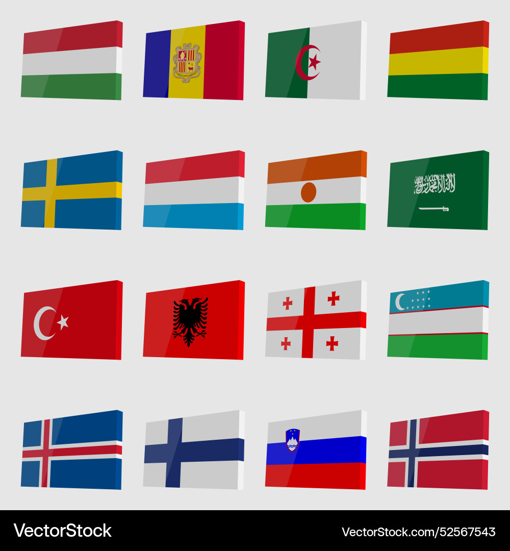 Set of 3d country flags Royalty Free Vector Image