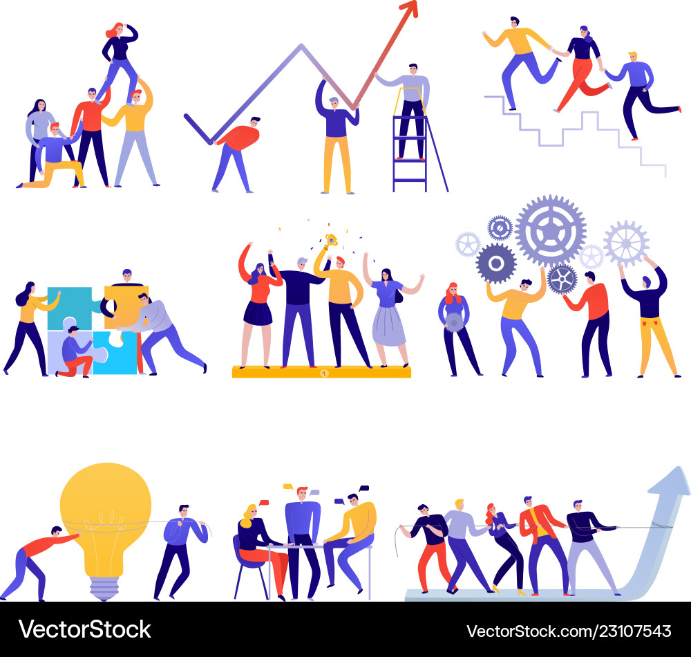 Teamwork flat colorful set Royalty Free Vector Image