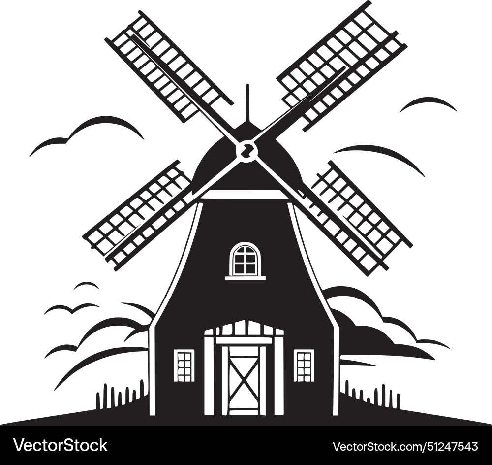 Windmill - black and white isolated icon Vector Image