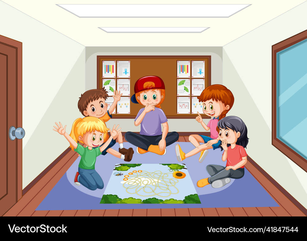 A room scene with children playing board game Vector Image