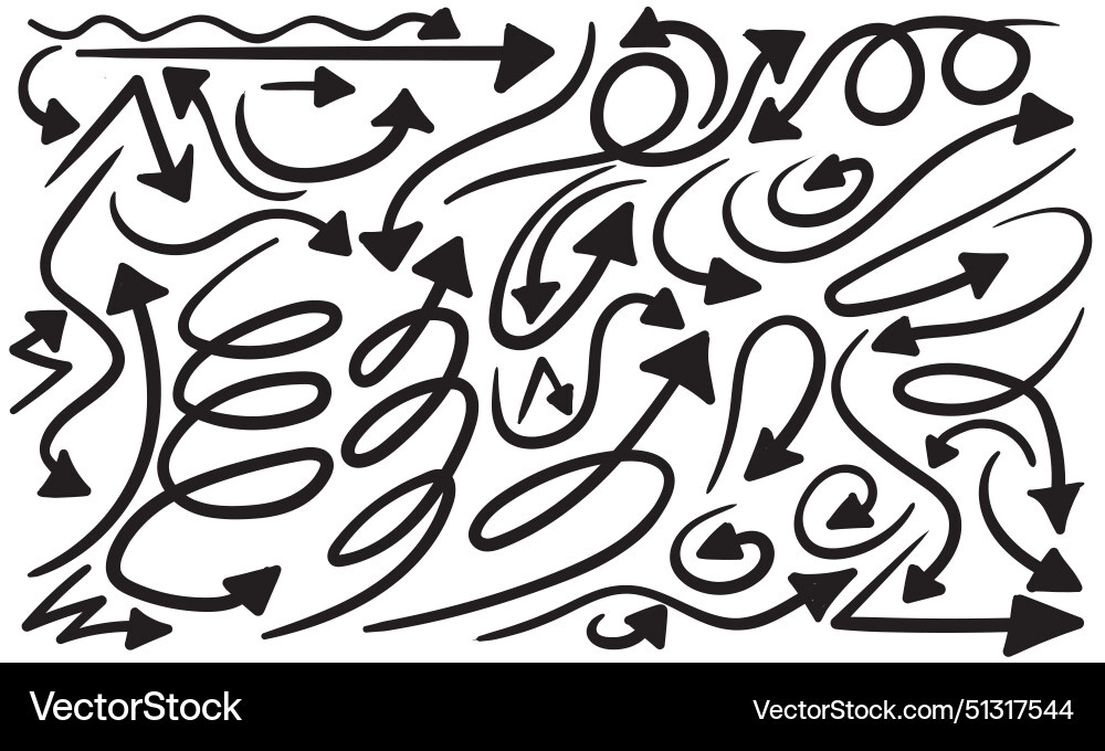 Black arrow freehand set Royalty Free Vector Image