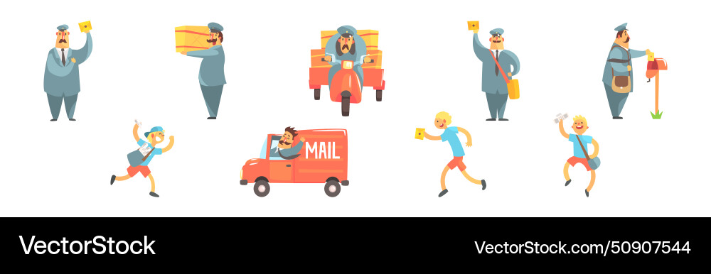 Postman funny character delivering post Royalty Free Vector