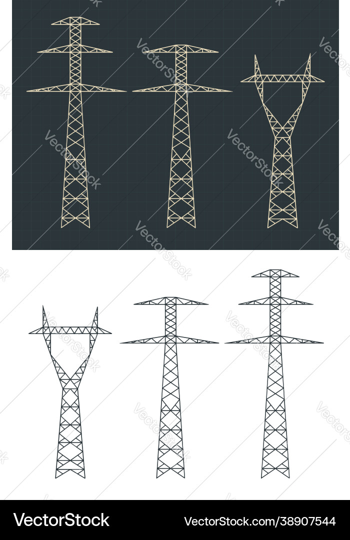 Power poles blueprints Royalty Free Vector Image