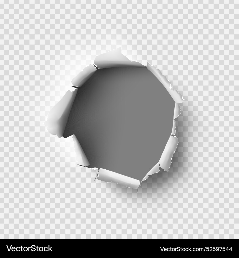 Ragged hole torn in ripped paper on transparent Vector Image