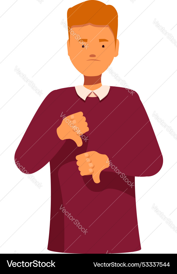 Sad disappointed man showing thumbs down gesture Vector Image