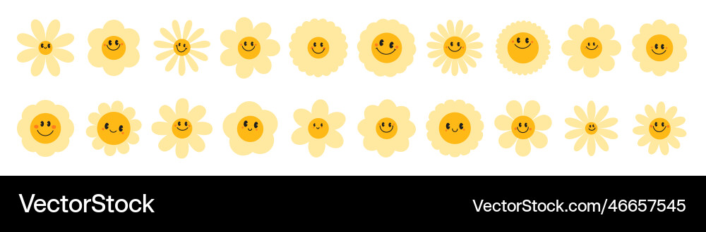 Daisy emoji flowersretro chamomile smiles Vector Image