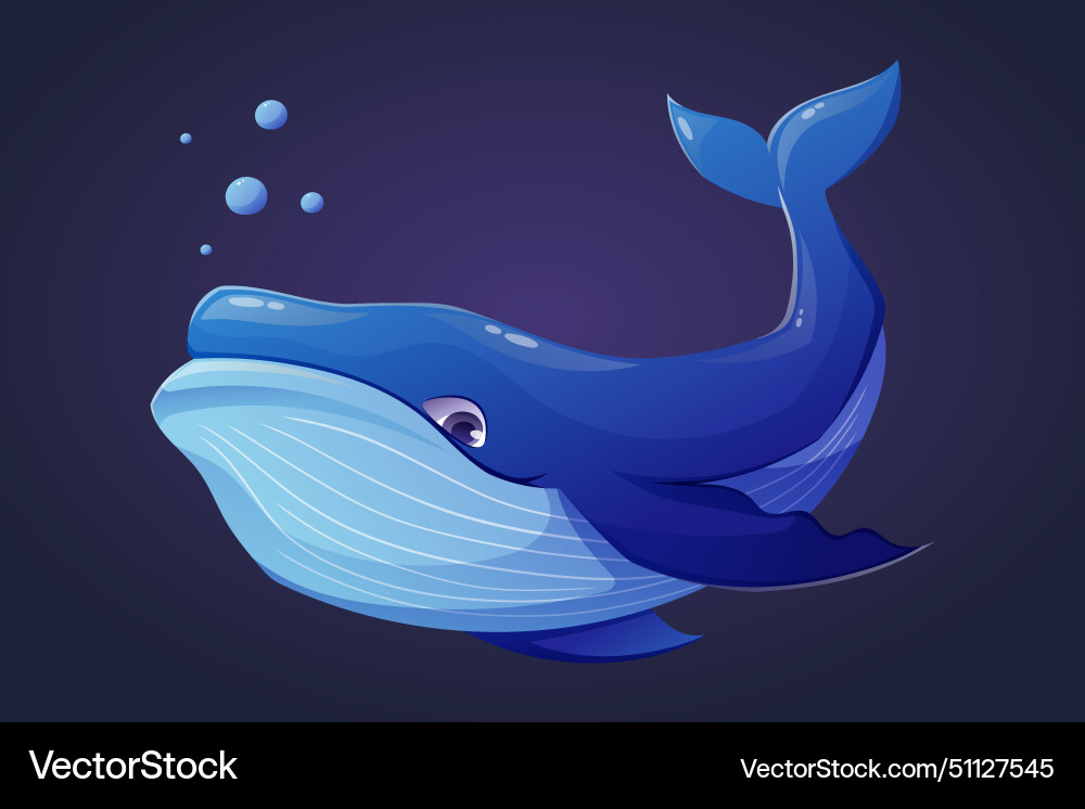 Huge sea blue whale isolated cartoon Royalty Free Vector