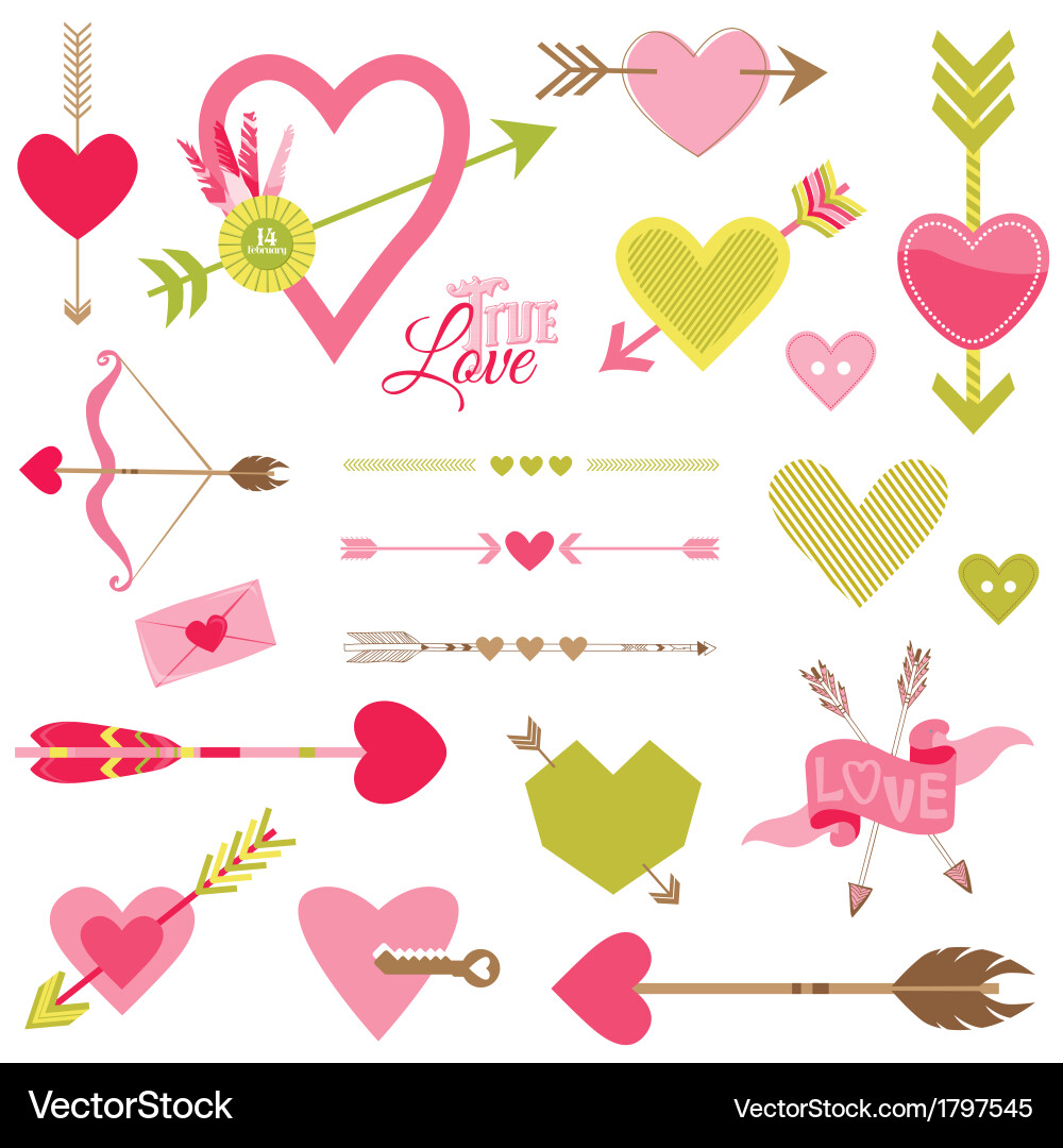 Love heart and arrows set - for valentines day Vector Image