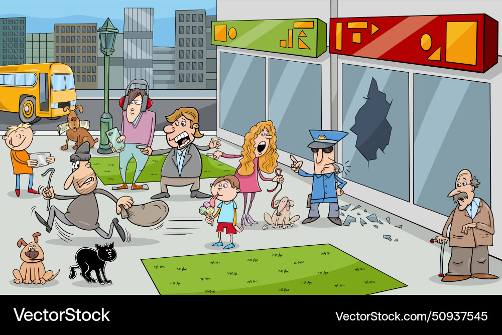 Situation on street with running thief Royalty Free Vector