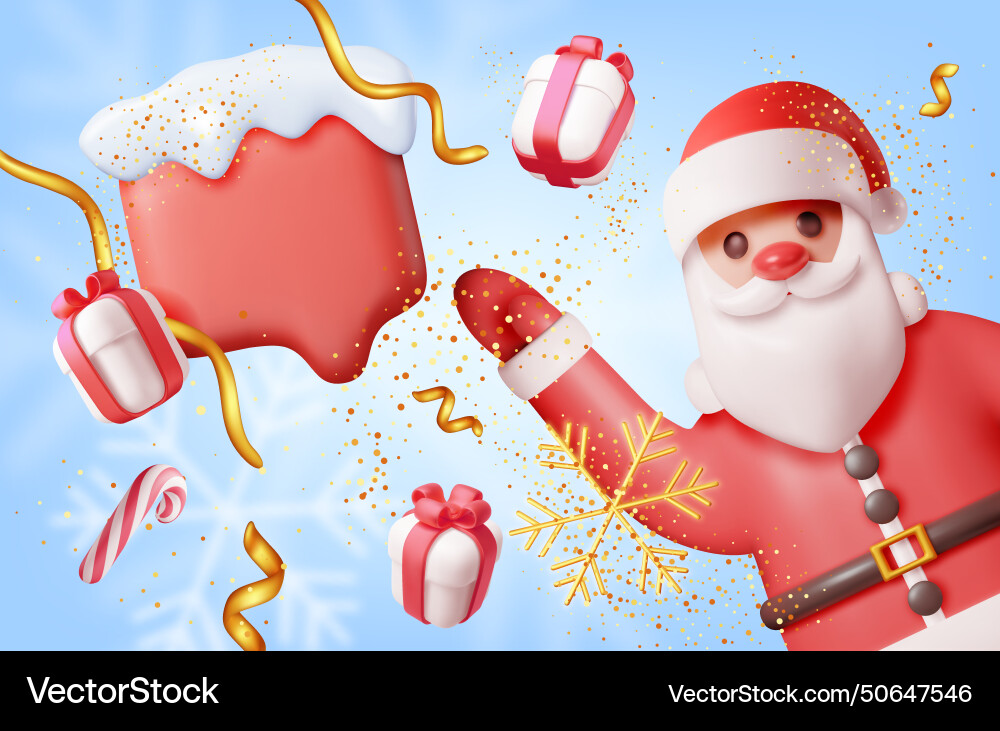 3d christmas banner with santa and chat bubble Vector Image