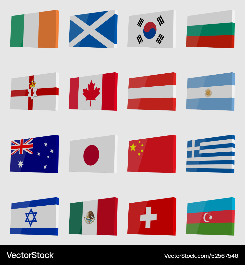 Set of isometric national flags Royalty Free Vector Image