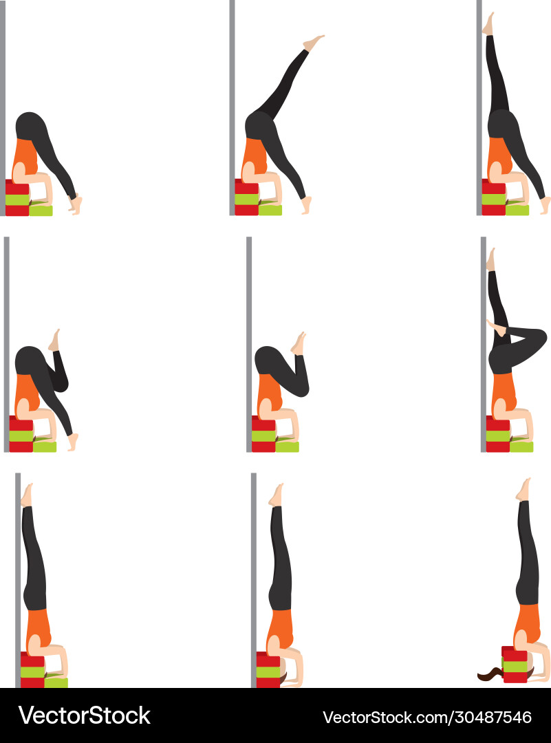 Supported headstand pose sequence yoga asanas set Vector Image