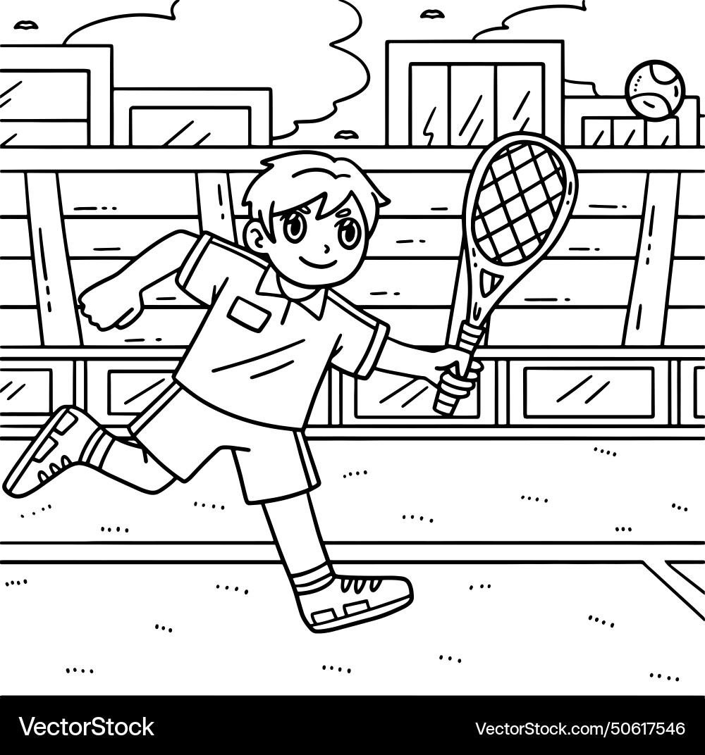Tennis player chasing a ball coloring page Vector Image