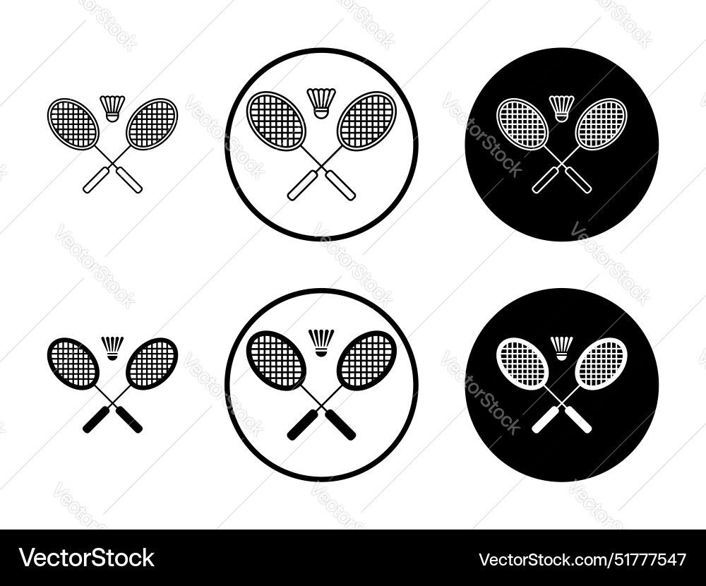 Badminton icon set black filled and outlined style