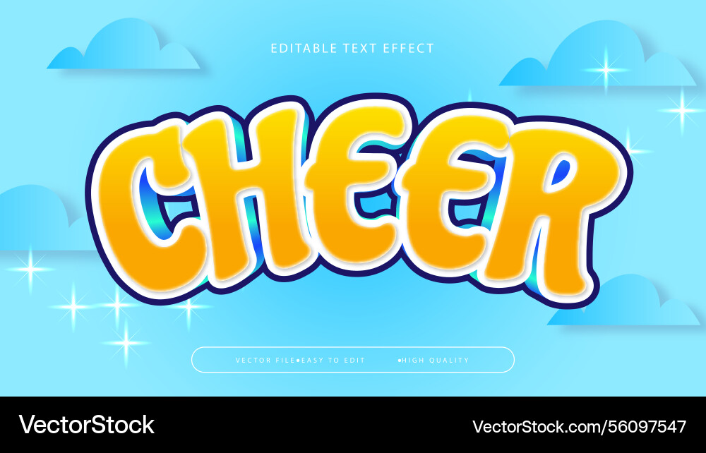 Blue yellow and white cheer 3d editable text Vector Image