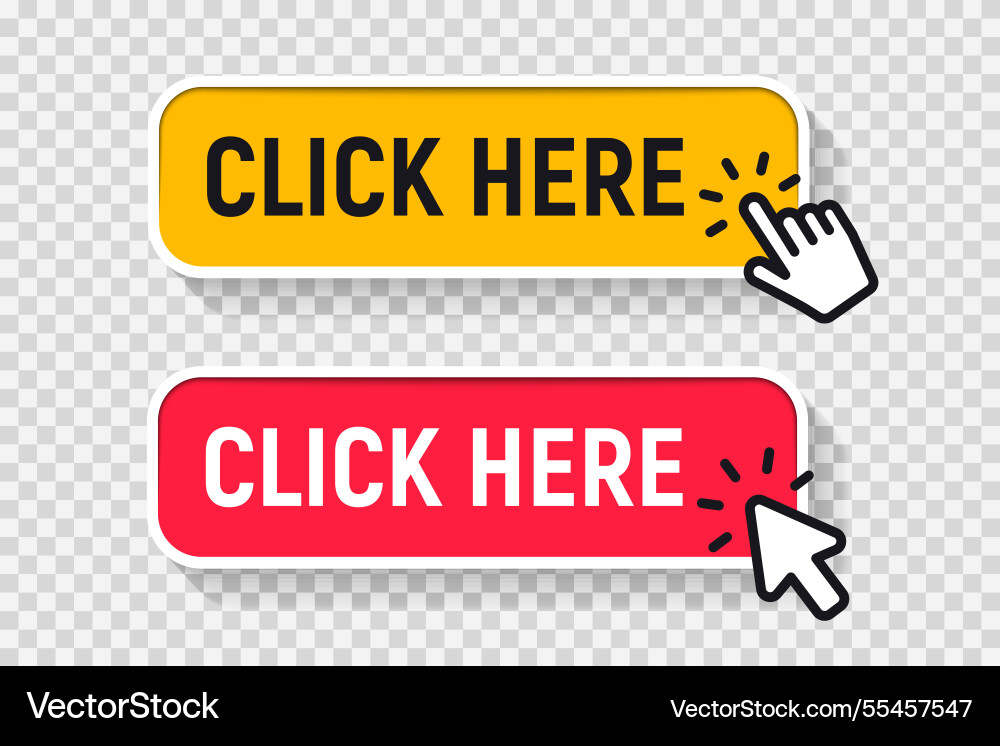 Click here button with cursor set Royalty Free Vector Image