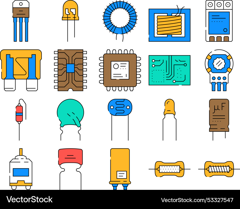 Component electronic chip icons set Royalty Free Vector