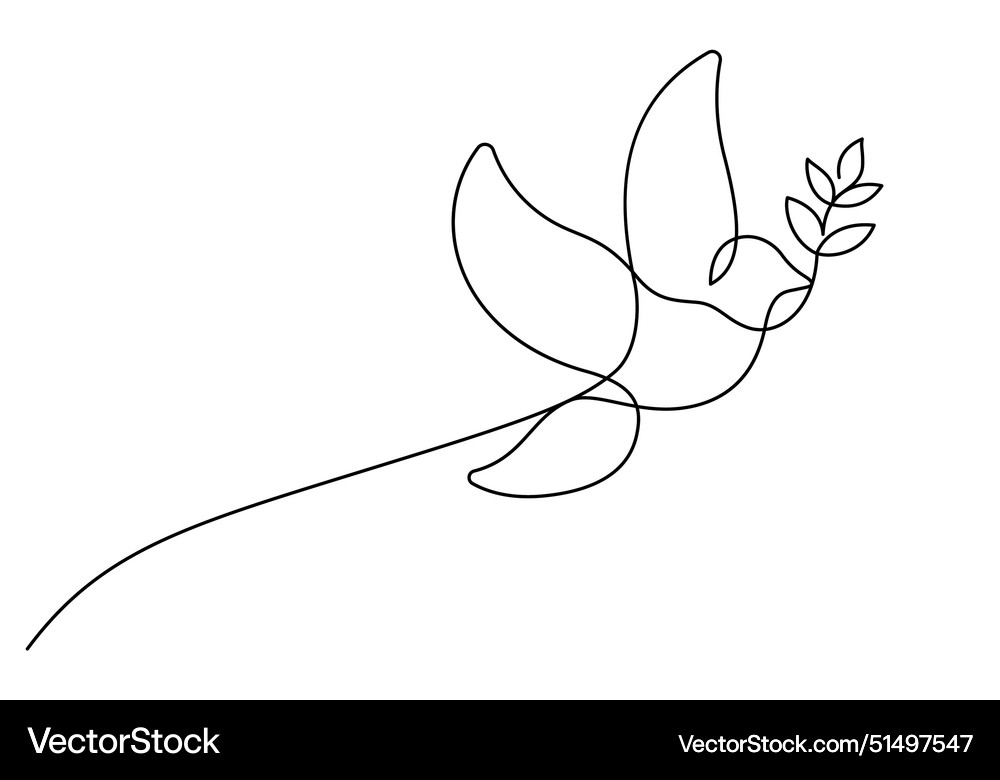 White dove with olive branch one line drawing Vector Image