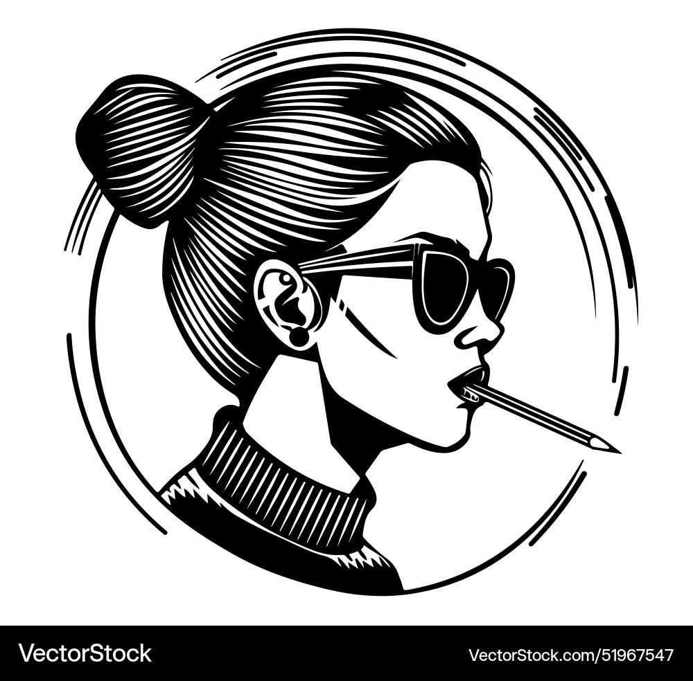 Writer logo girl with a pencil Royalty Free Vector Image