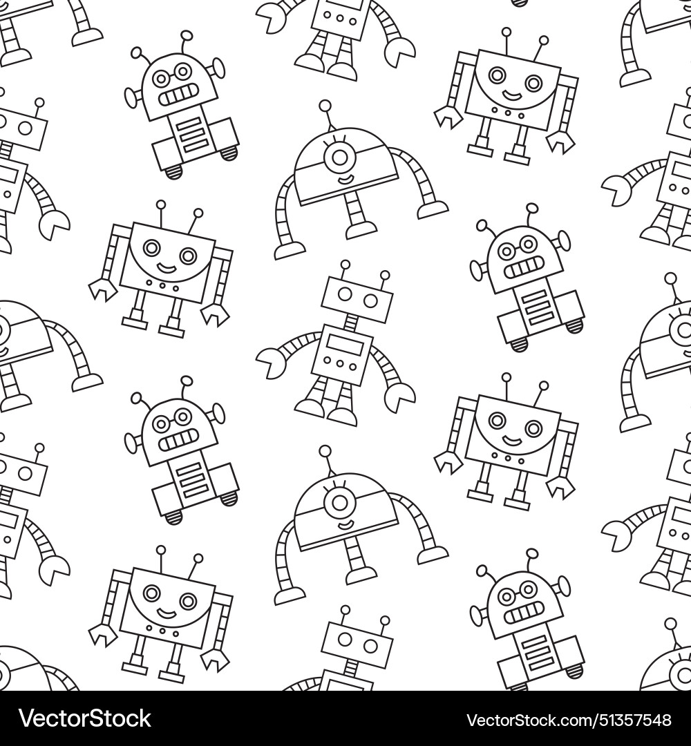 Cute fun robots seamless pattern doodle background