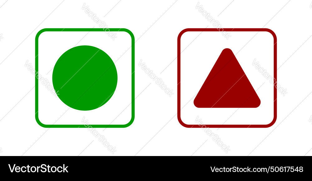 Green dot and red triangle in squares isolated Vector Image