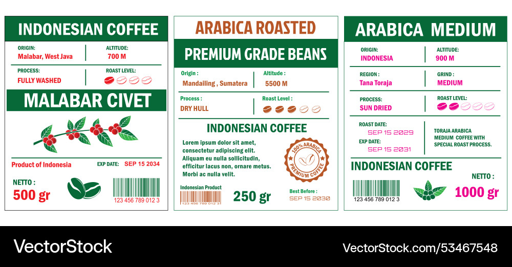 Indonesian coffee labels template simple flat styl