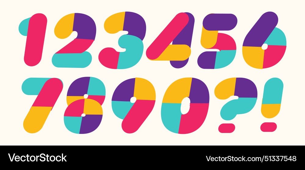 Number set colorful style modern typography Vector Image