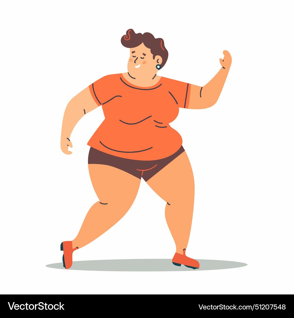 Plus size woman dancing happily cartoon style Vector Image