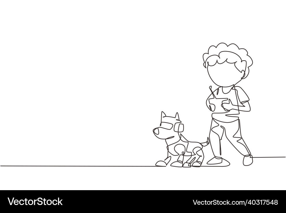 Single one line drawing boy playing Royalty Free Vector