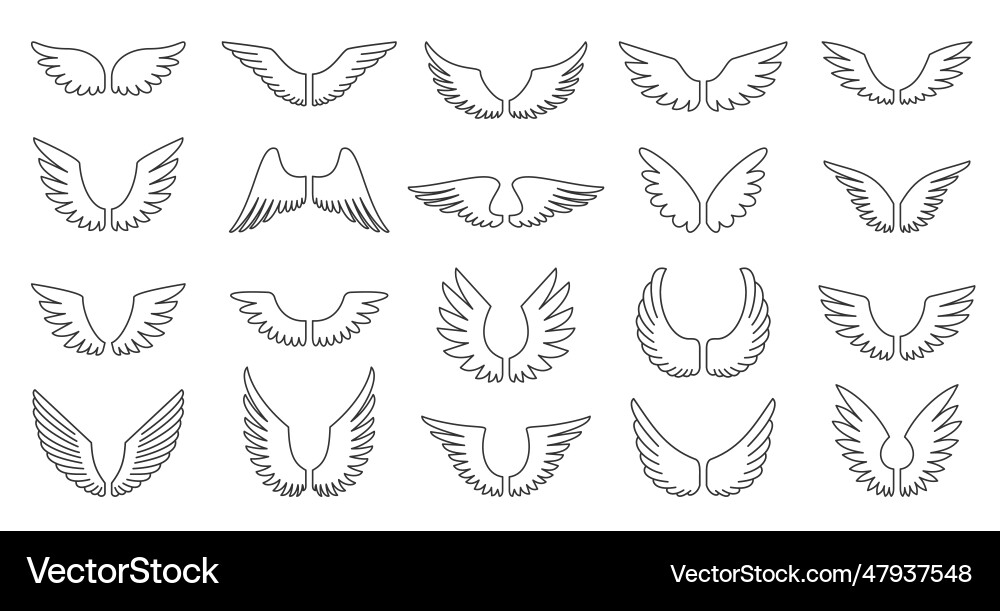 White angel bird wing aviation fly flat icon set Vector Image