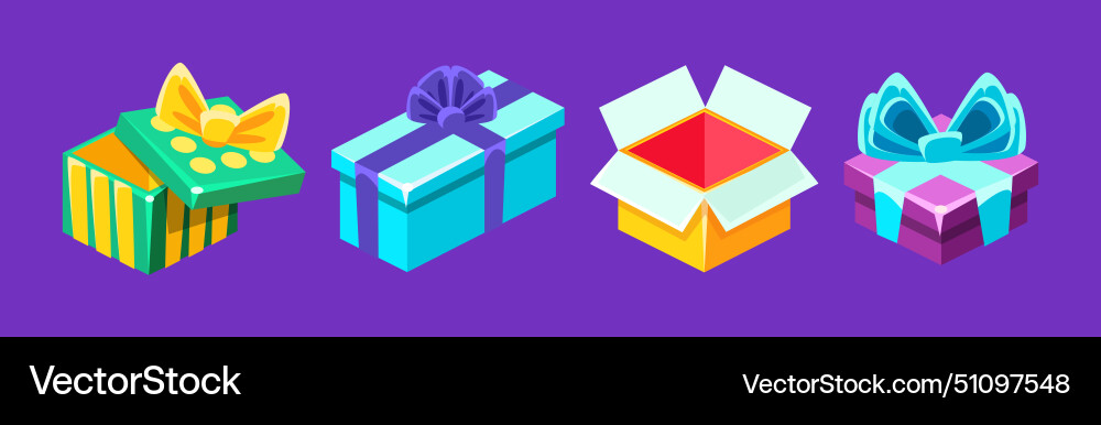 Wrapped gift box with bow and ribbon set Vector Image